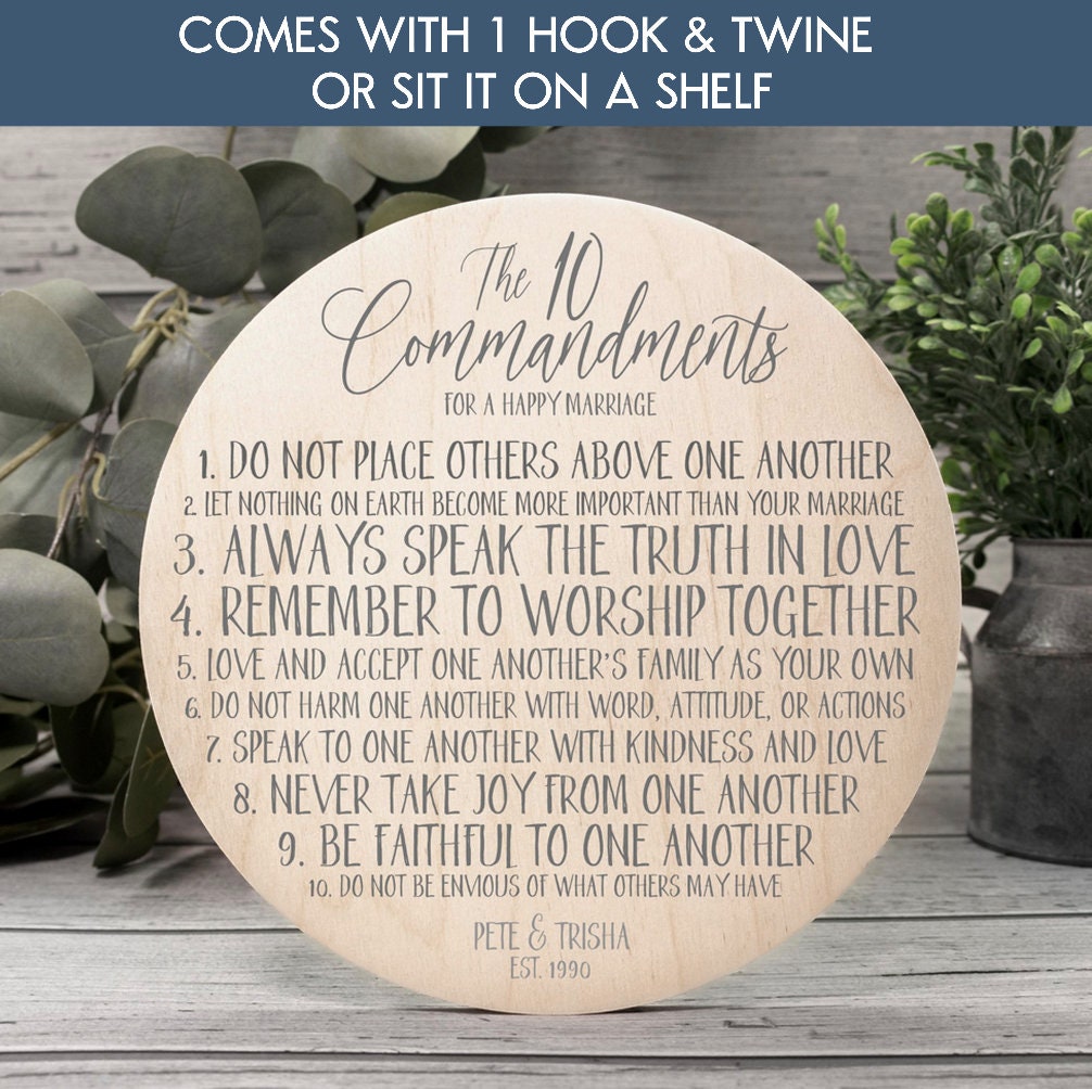 10 Commandments for A Happy Marriage Round Wood Sign | Personalized Ten ...