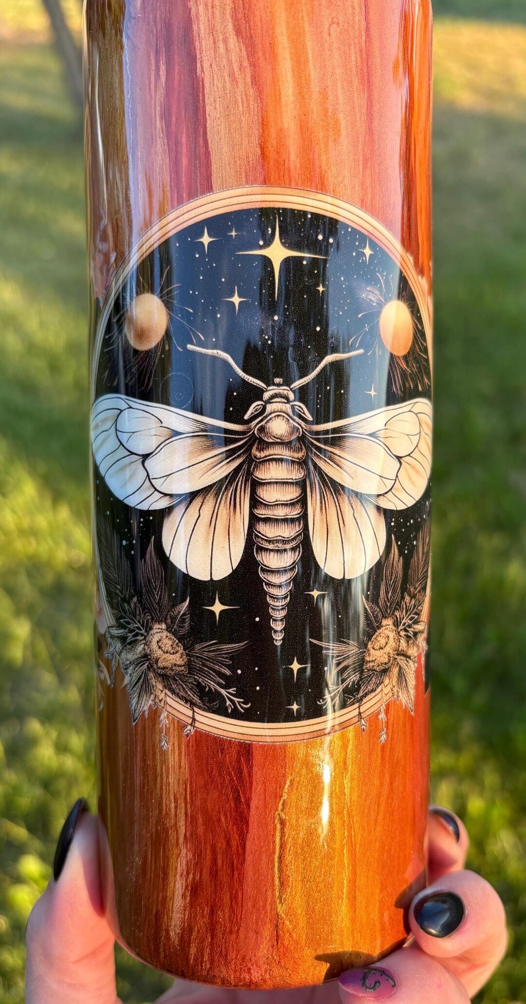 Wood Grain Stainless Steel 20oz Epoxy Tumbler With a Moth and Floral ...