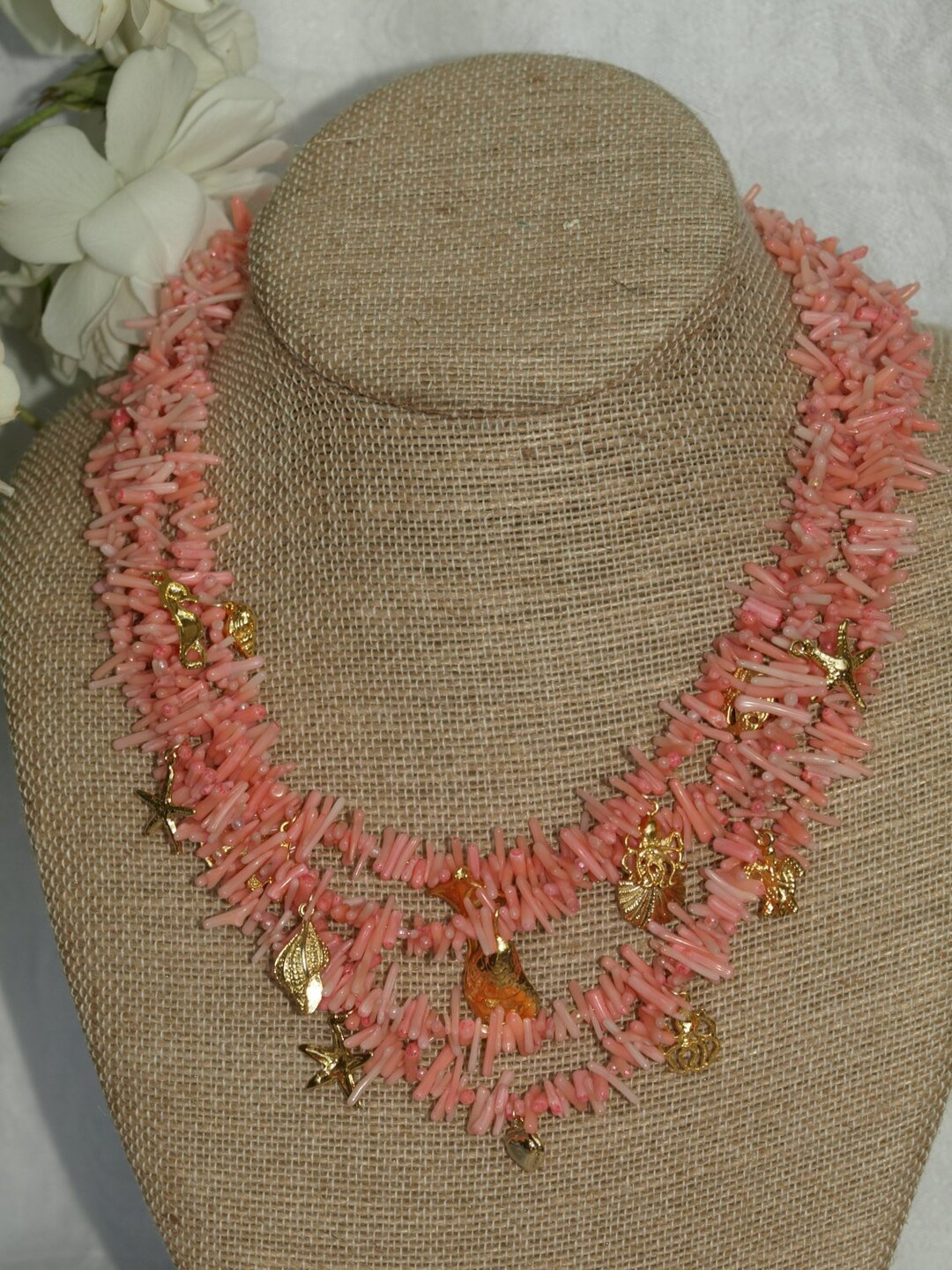 Vintage Coral Necklace, Gold-filled Sea Life Charms - Etsy
