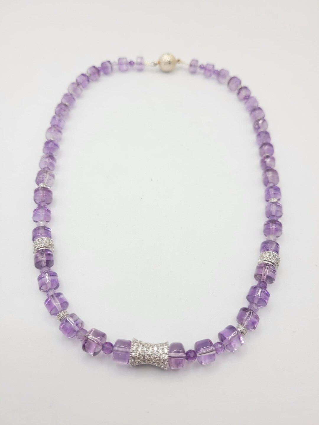 Light, Purple Amethyst Smooth Drum Shaped Beads With Clear, Pave ...
