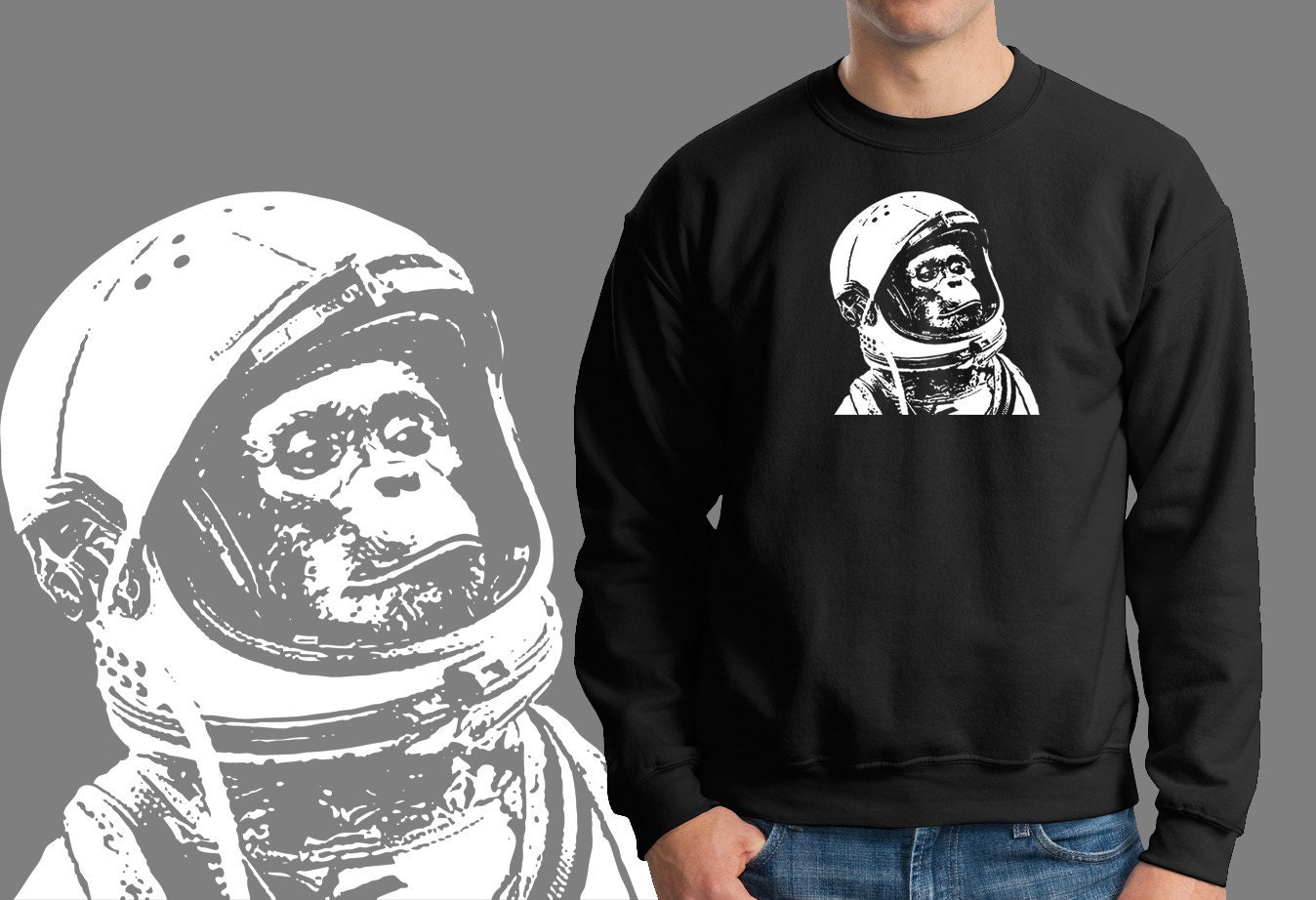Astronaut Chimpanzee Monkey Funny Jersey Sweatshirt Fleece | Etsy