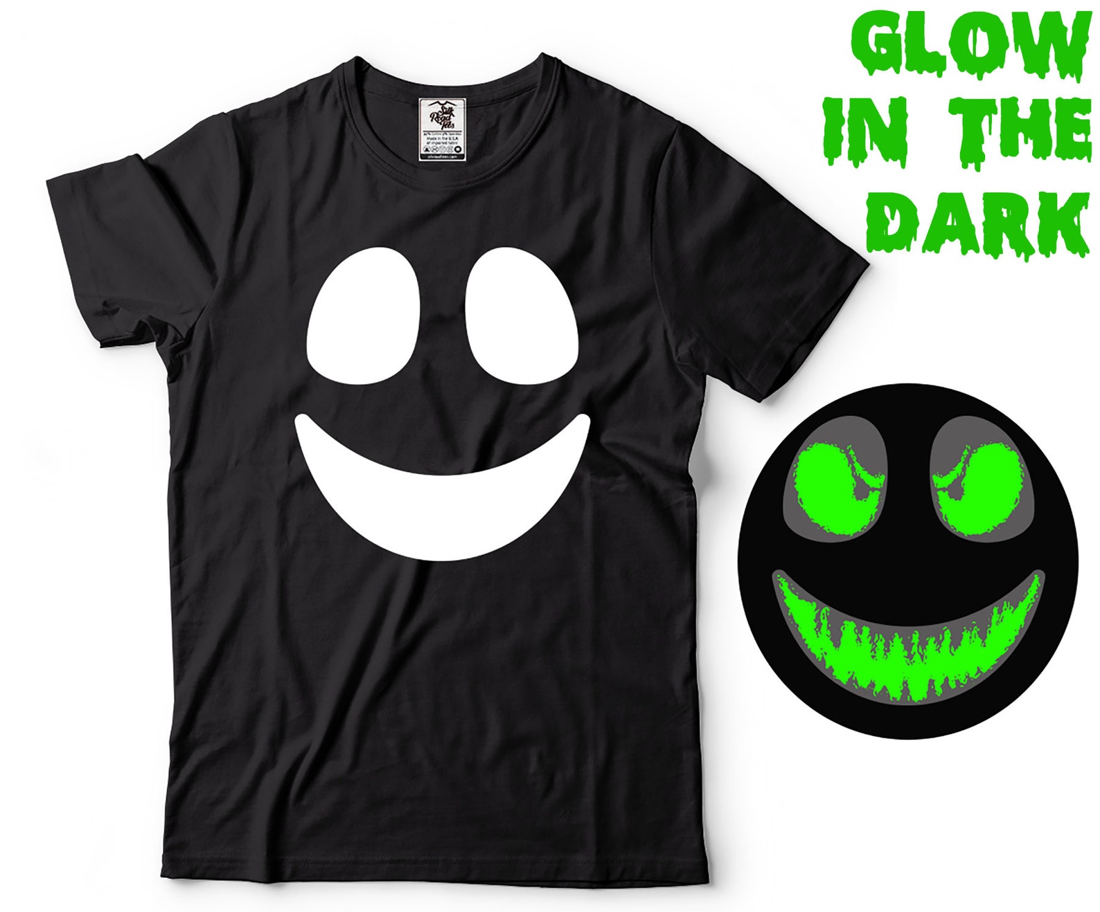 Glow in the Dark T-shirt Halloween Party Funny Costume Scary Smile T ...