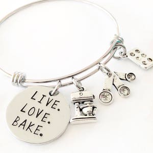 Hand Stamped Jewelry, Gift for Baker, Baking Bracelet, Live Love Bake ...