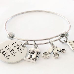 Hand Stamped Jewelry, Gift for Baker, Baking Bracelet, Live Love Bake ...