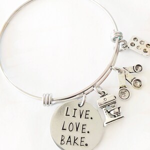 Hand Stamped Jewelry, Gift for Baker, Baking Bracelet, Live Love Bake ...