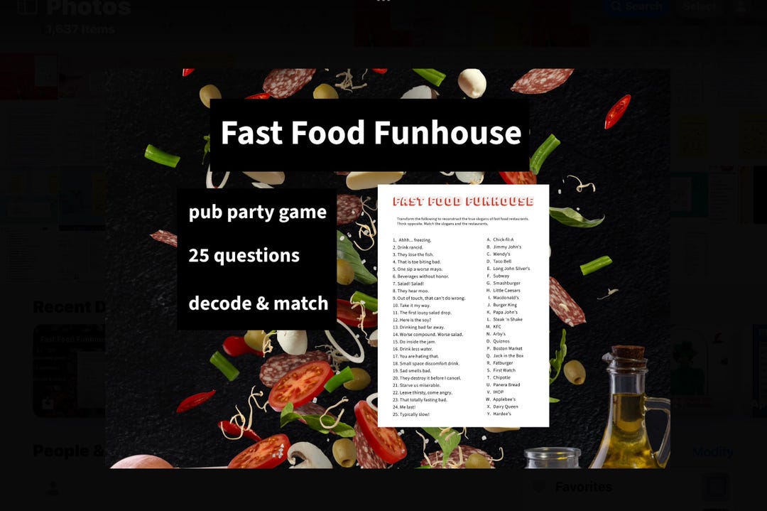 Fast Food Slogan Decode Game: Printable Trivia (instant Download ...