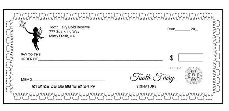 Tooth Fairy Check Printable Cheque Editable Downloadable - Etsy