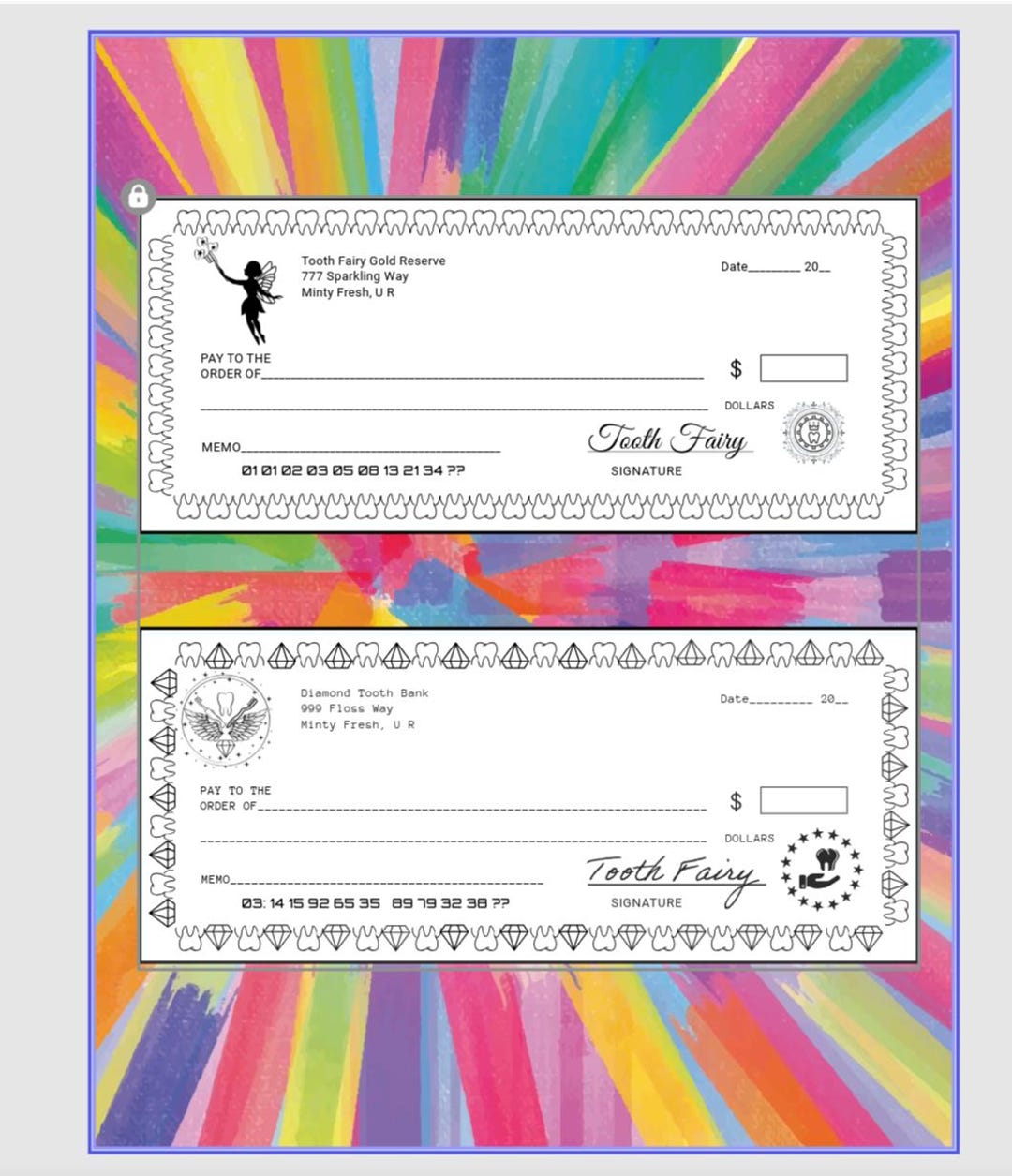 Tooth Fairy Check Printable Cheque Editable Downloadable - Etsy
