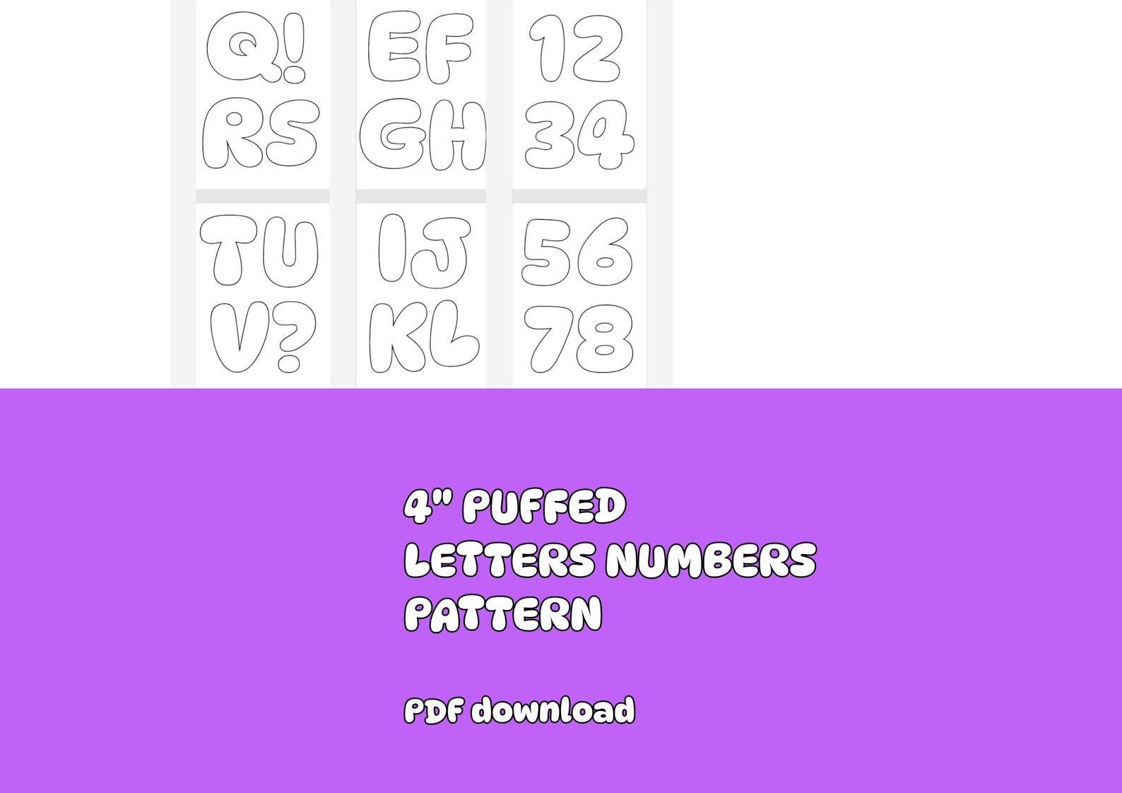 4” Puff Letters Numbers PDF Pattern Printable Instant Download for ...
