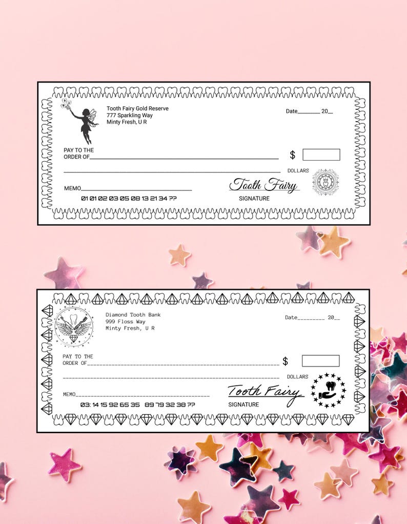 Tooth Fairy Check Printable Cheque Editable Downloadable - Etsy