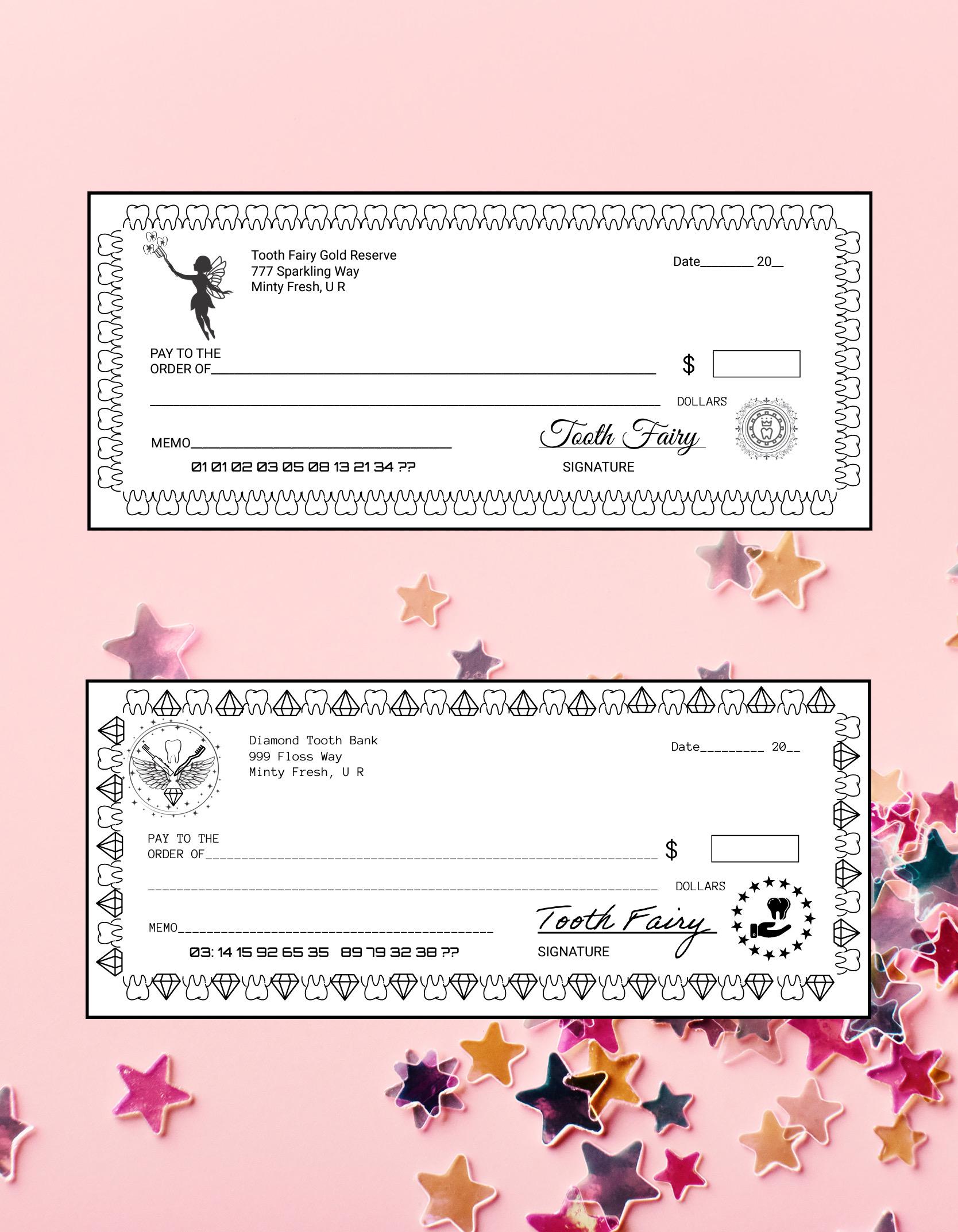 Tooth Fairy Check Printable Cheque Editable Downloadable - Etsy