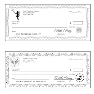 Tooth Fairy Check Printable Cheque Editable Downloadable - Etsy
