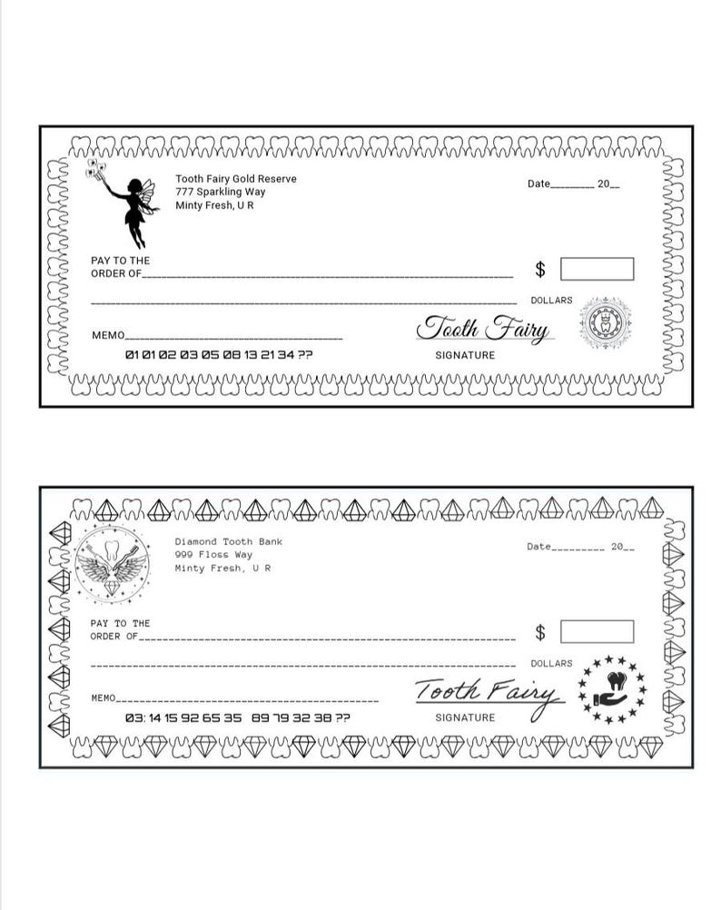 Tooth Fairy Check Printable Cheque Editable Downloadable - Etsy