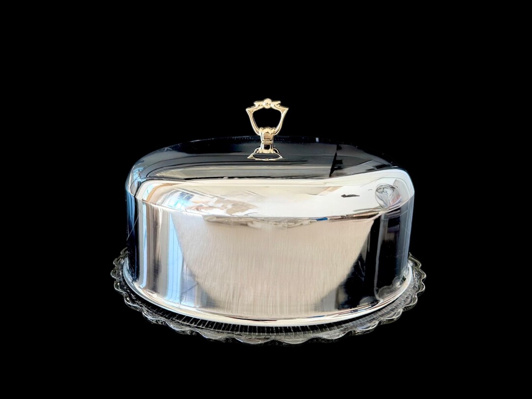 KROMEX Chrome Dome Cake Cover With Gold-tone Handle and Matching Clear ...