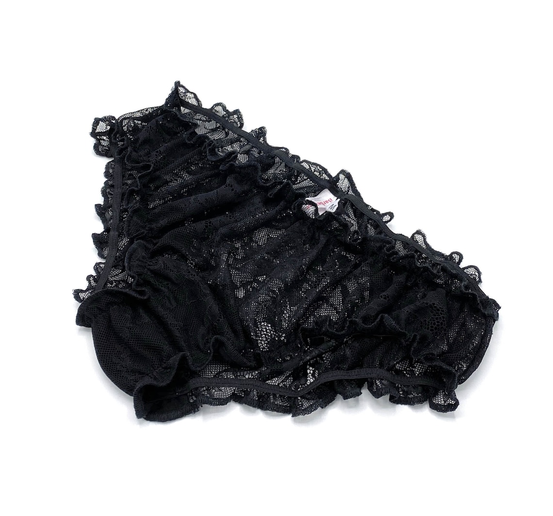 Frill Panties Sheer Black Floral Lace Underwear Frilly Etsy