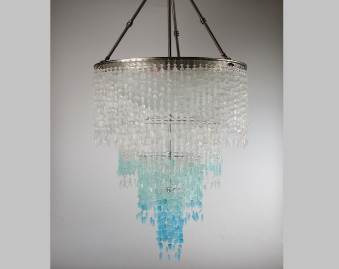 Sea Glass Chandelier Lighting Ceiling Fixture Beach Glass Coastal Decor ...