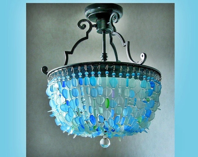 Sea Glass Lighting Fixture Chandelier SEMI FLUSH MOUNT Coastal Decor ...