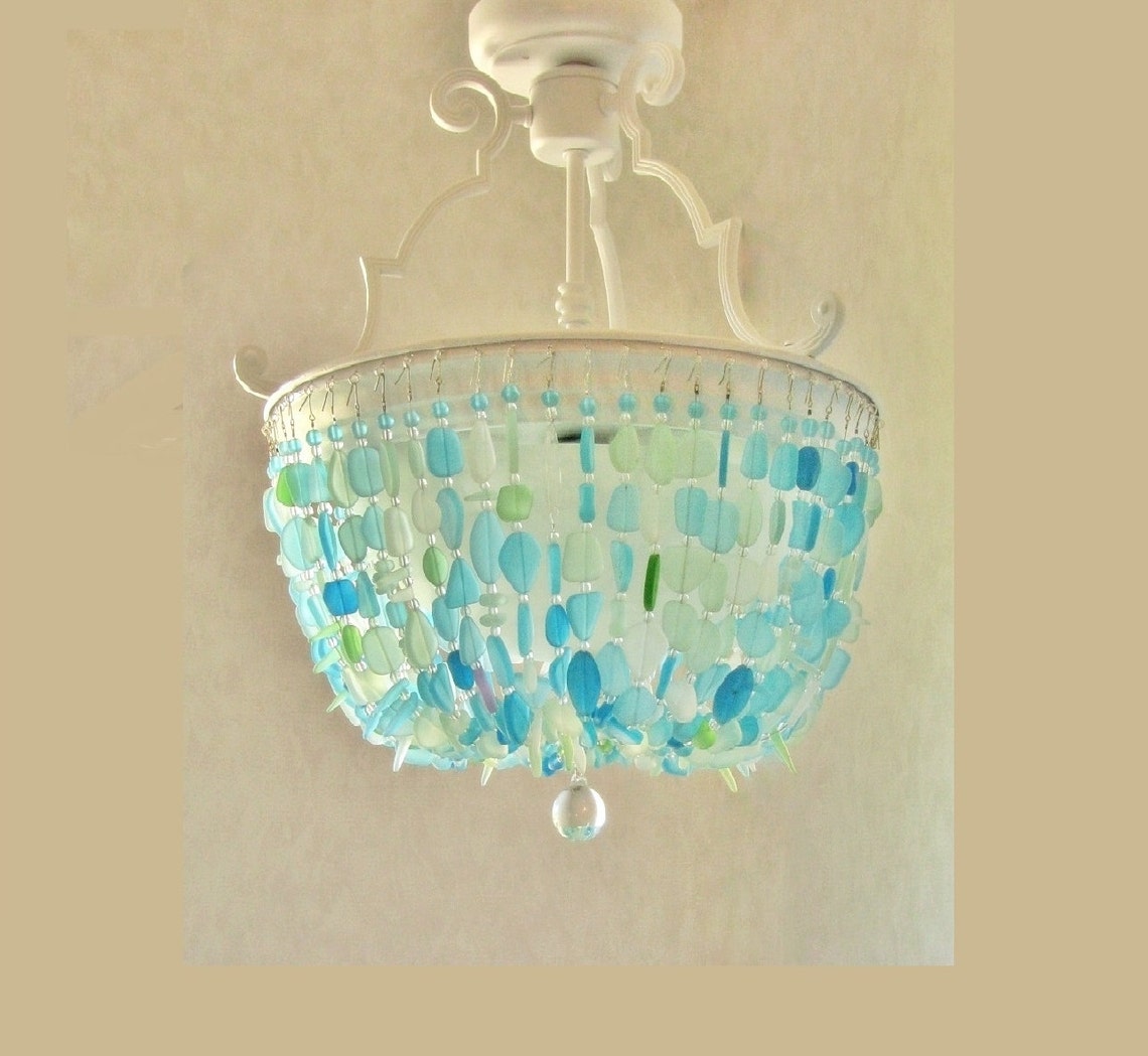 Sea Glass Chandelier Lighting Fixture Beach Glass Ceiling - Etsy