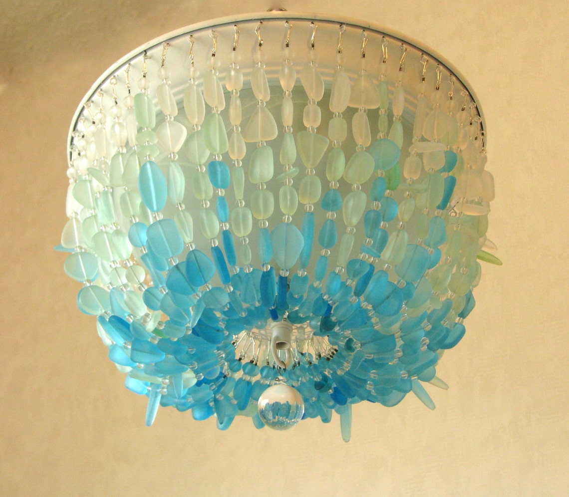 Sea Glass Chandelier Lighting Fixture FLUSH MOUNT Coastal | Etsy