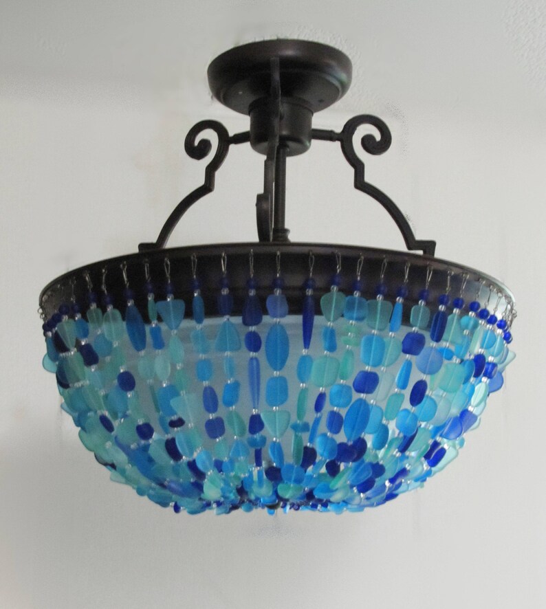 Sea Glass Chandelier Lighting Fixture Beach Glass Ceiling - Etsy