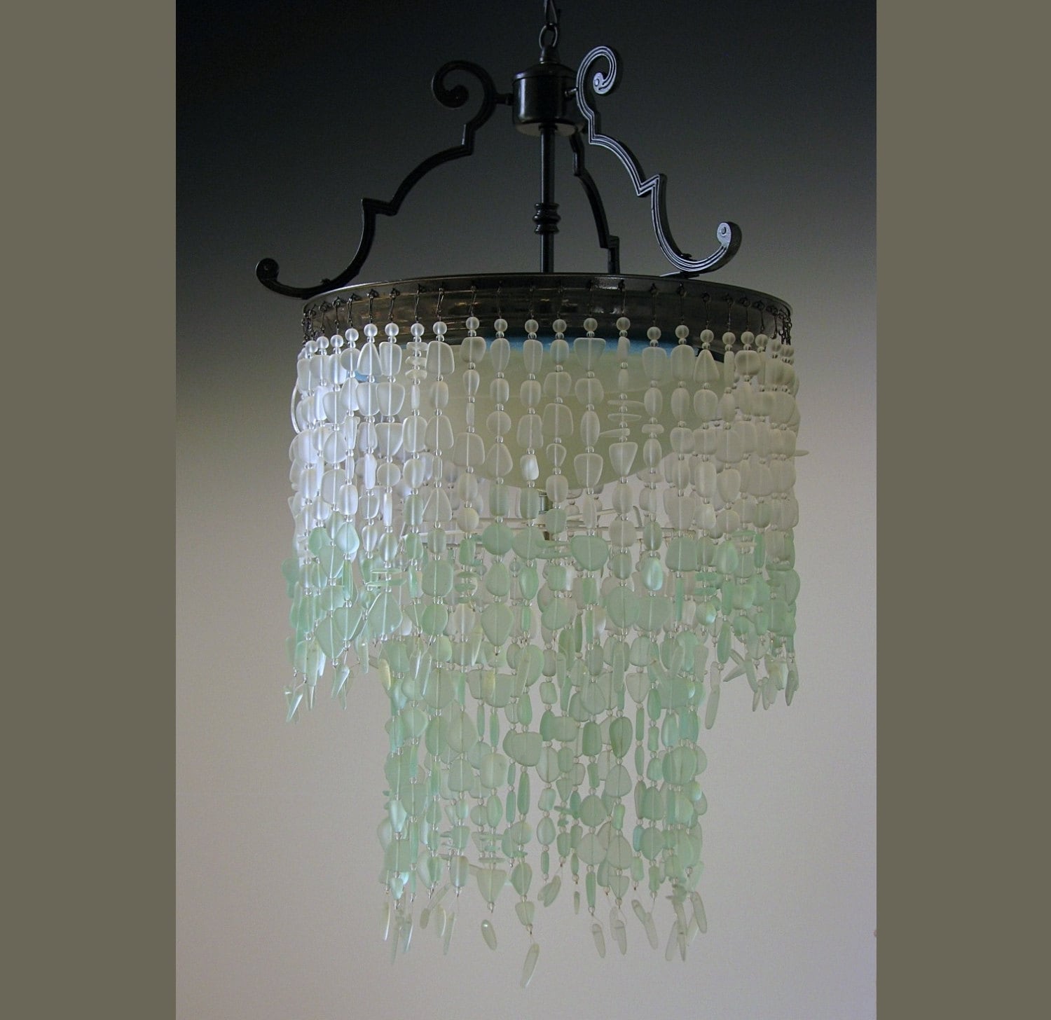Sea Glass Chandelier Tier WATERFALL Fixture Coastal Decor * the Depoe ...