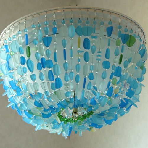 Sea Glass Chandelier Lighting Fixture Beach Glass Ceiling - Etsy