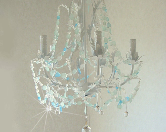 Sea Glass Chandelier Lighting Beach Cottage Chic Coastal Decor Lighting ...