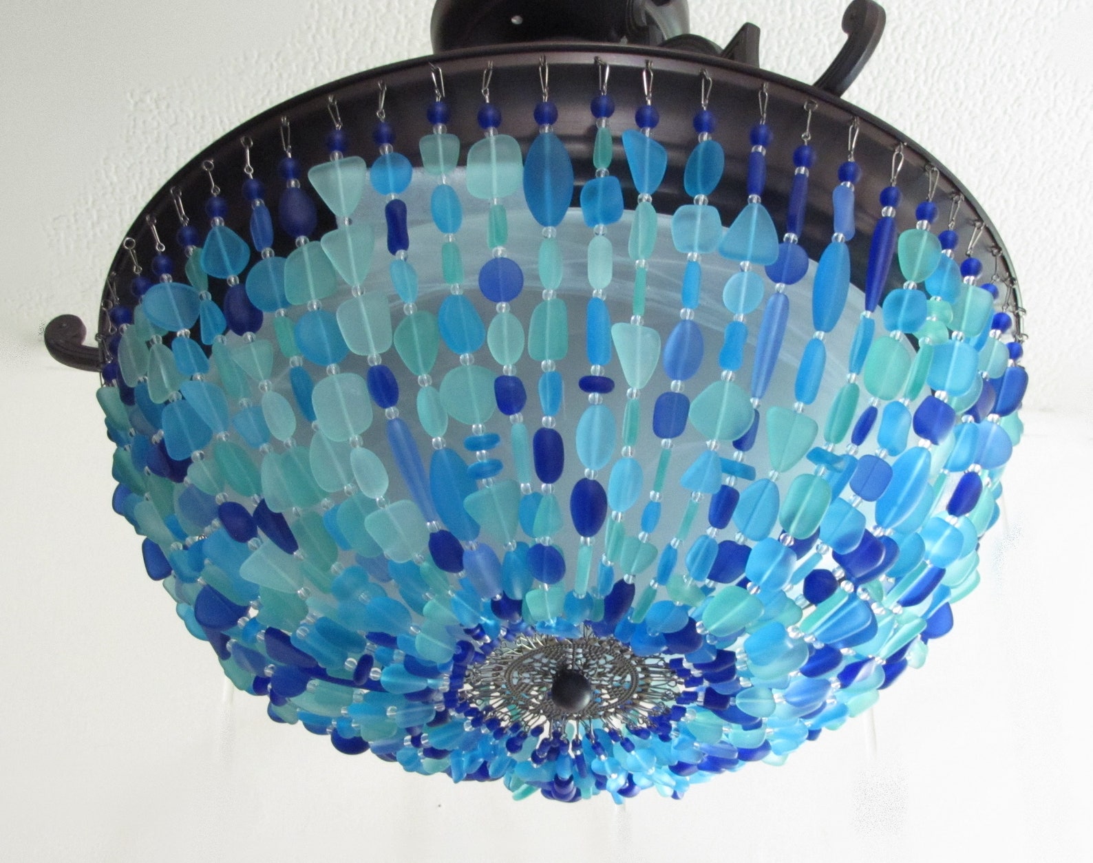 Sea Glass Chandelier Lighting Fixture Beach Glass Ceiling - Etsy
