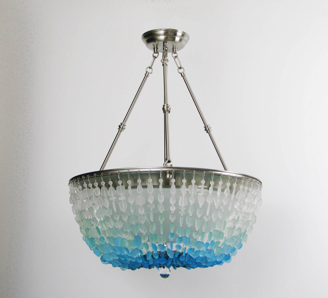 Transitional Beach Glass Sea Glass Chandelier Lighting Ceiling | Etsy