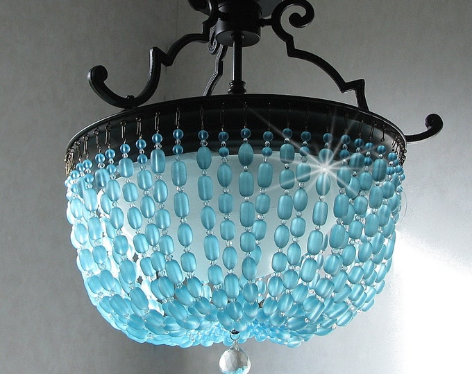 Sea Glass Chandelier SEMI FLUSH MOUNT Coastal Decor Beach Glass Ceiling ...