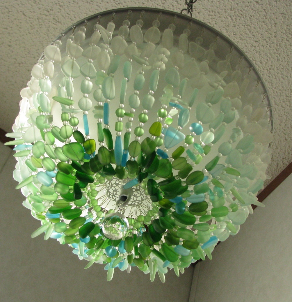 Sea Glass Chandelier Ombre FLUSH MOUNT Coastal Decor Beach - Etsy