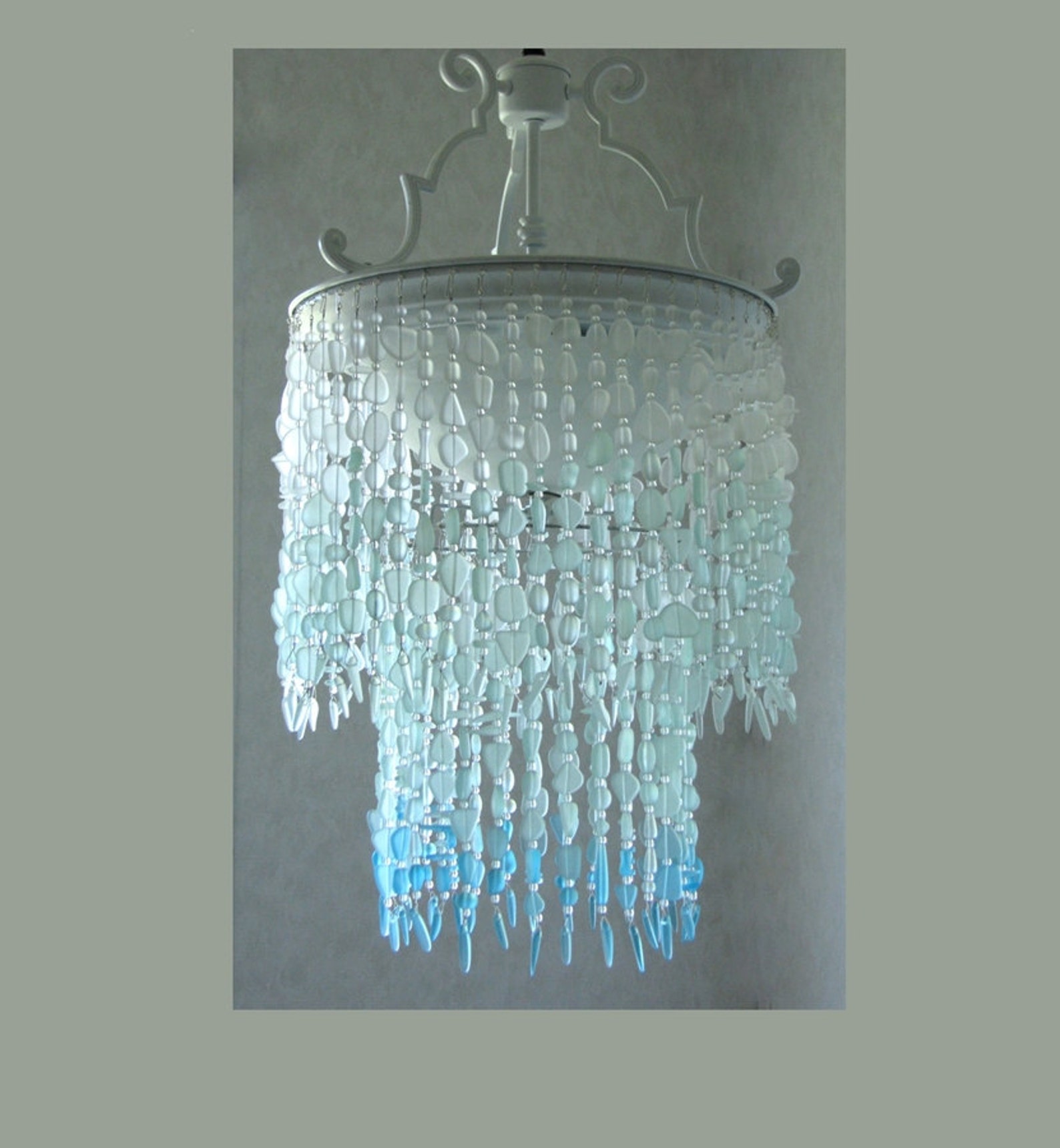 Sea Glass Chandelier Lighting Fixture Coastal Decor Blue Ombre - Etsy