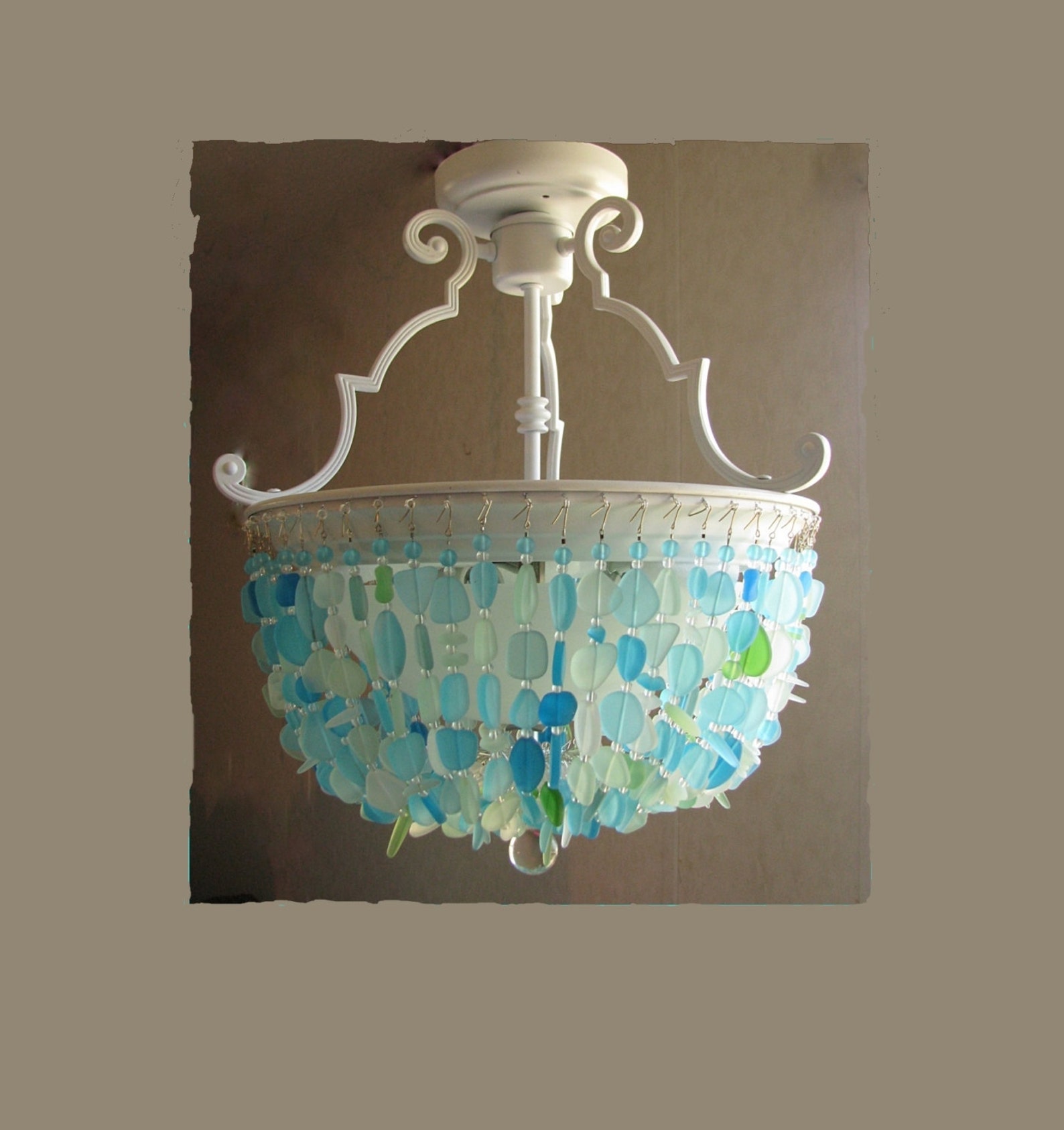 Sea Glass Chandelier Lighting Fixture Beach Glass Ceiling - Etsy