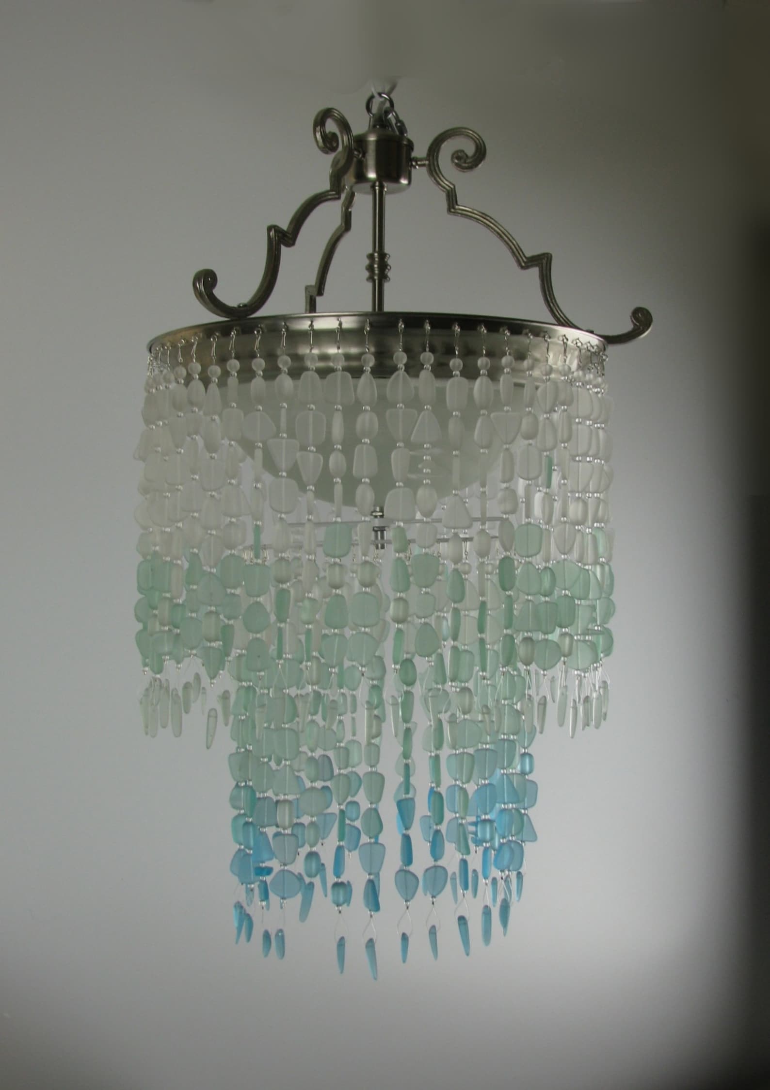 Sea Glass Chandelier Lighting Fixture Coastal Decor Blue Ombre - Etsy
