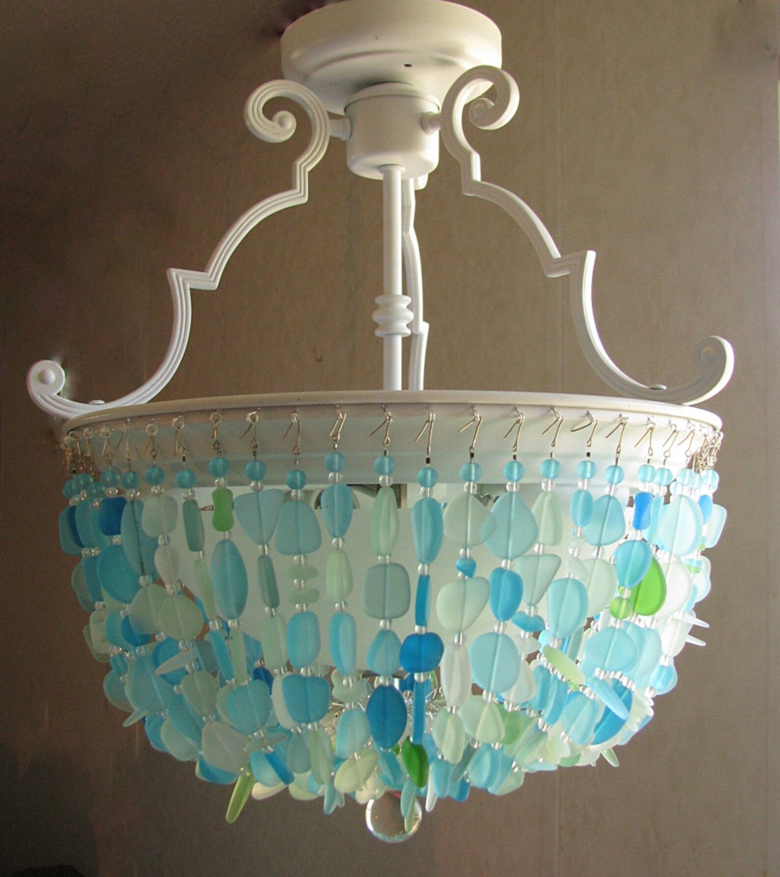 Sea Glass Chandelier Lighting Fixture Beach Glass Ceiling - Etsy
