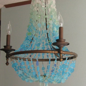 Sea Glass Lighting Fixture Chandelier Coastal Decor Beach Glass Design ...