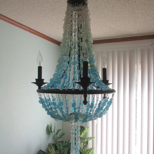 Sea Glass Lighting Fixture Chandelier Coastal Decor Beach - Etsy