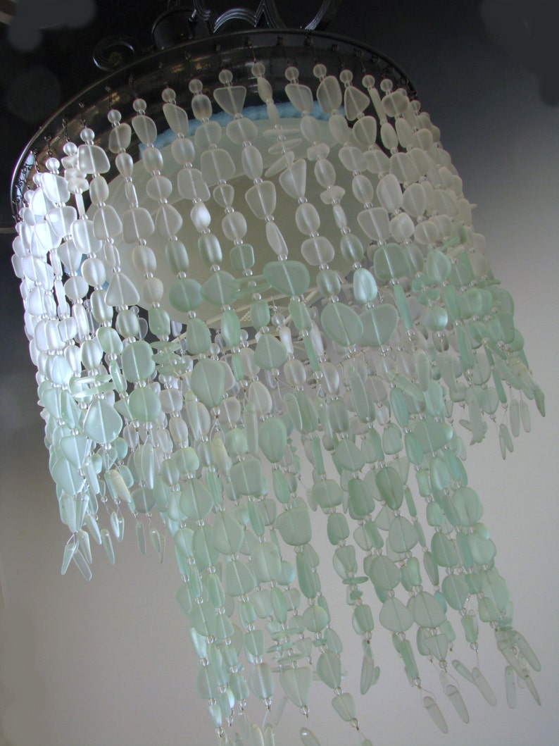 Sea Glass Chandelier Tier WATERFALL Fixture Coastal Decor * the Depoe ...