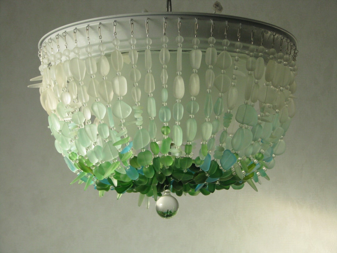 Sea Glass Chandelier Ombre FLUSH MOUNT Coastal Decor Beach Glass ...