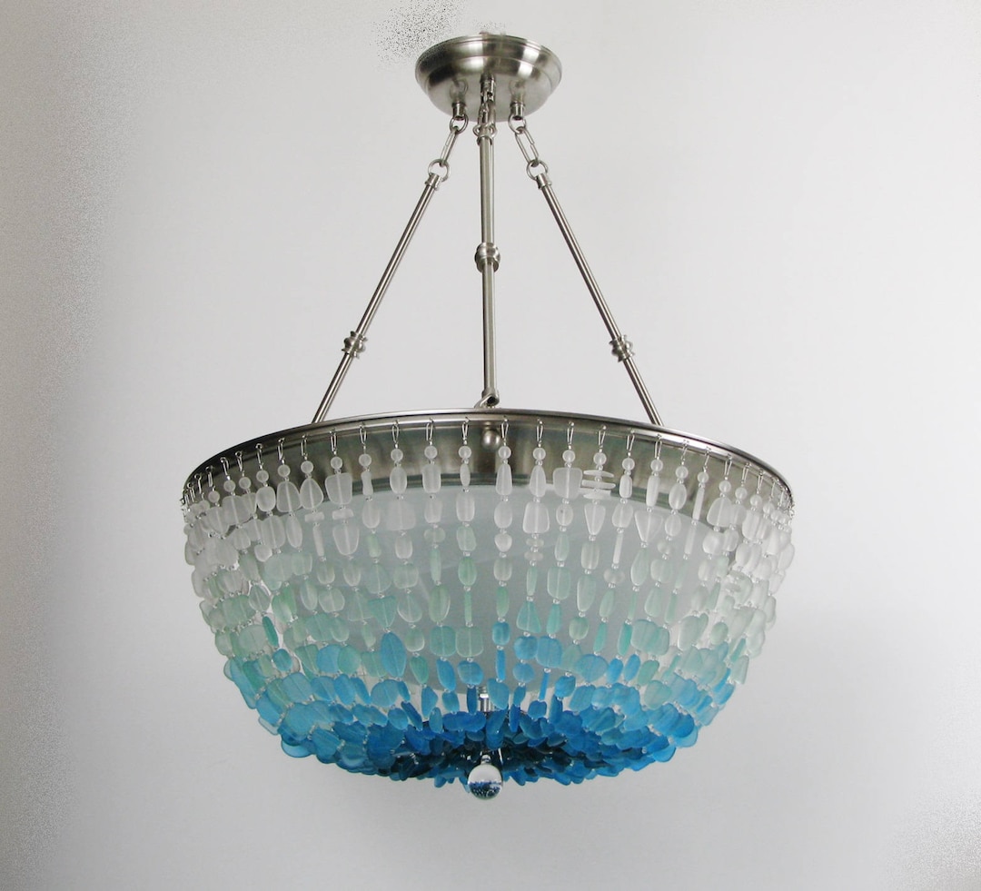 Sea Glass Chandelier: Whitewater Bay, Coastal Lighting Fixture - Etsy