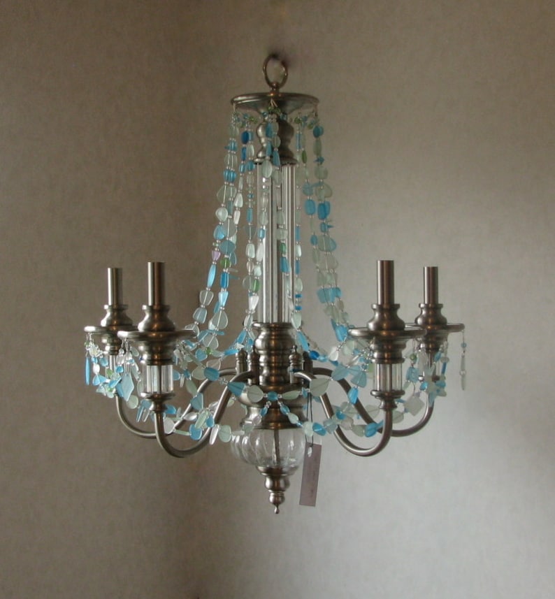 Sea Glass Chandelier Coastal Ceiling Fixture 5 Light Seashore | Etsy