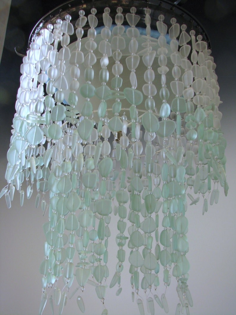 Sea Glass Chandelier Tier WATERFALL Fixture Coastal Decor * the Depoe ...