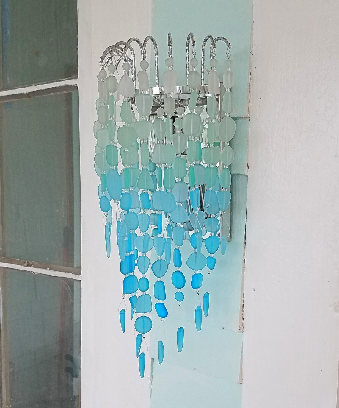 Sea Glass Sconce 2-light Wall Fixture Coastal Decor Beach Glass Sconce ...