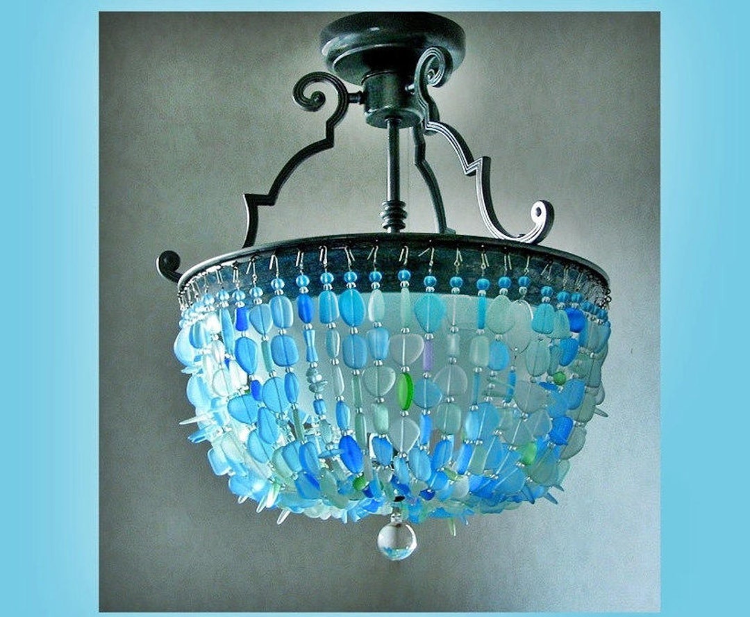 Sea Glass Lighting Fixture Chandelier SEMI FLUSH MOUNT Coastal Decor ...