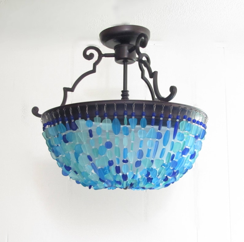 Sea Glass Chandelier Lighting Fixture Beach Glass Ceiling - Etsy
