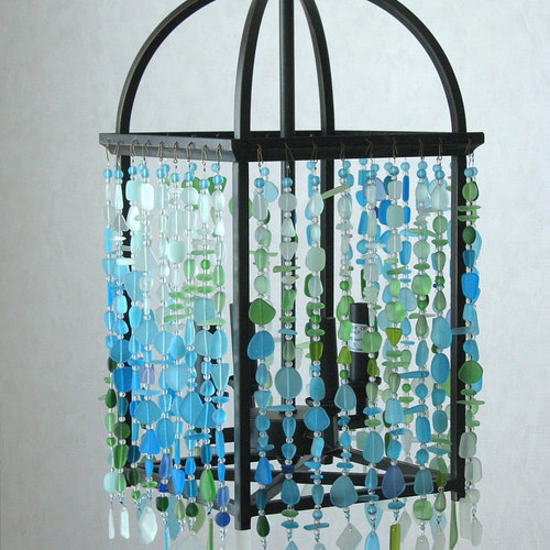 Sea Glass Chandelier Lighting Fixture Beach Glass Ceiling - Etsy