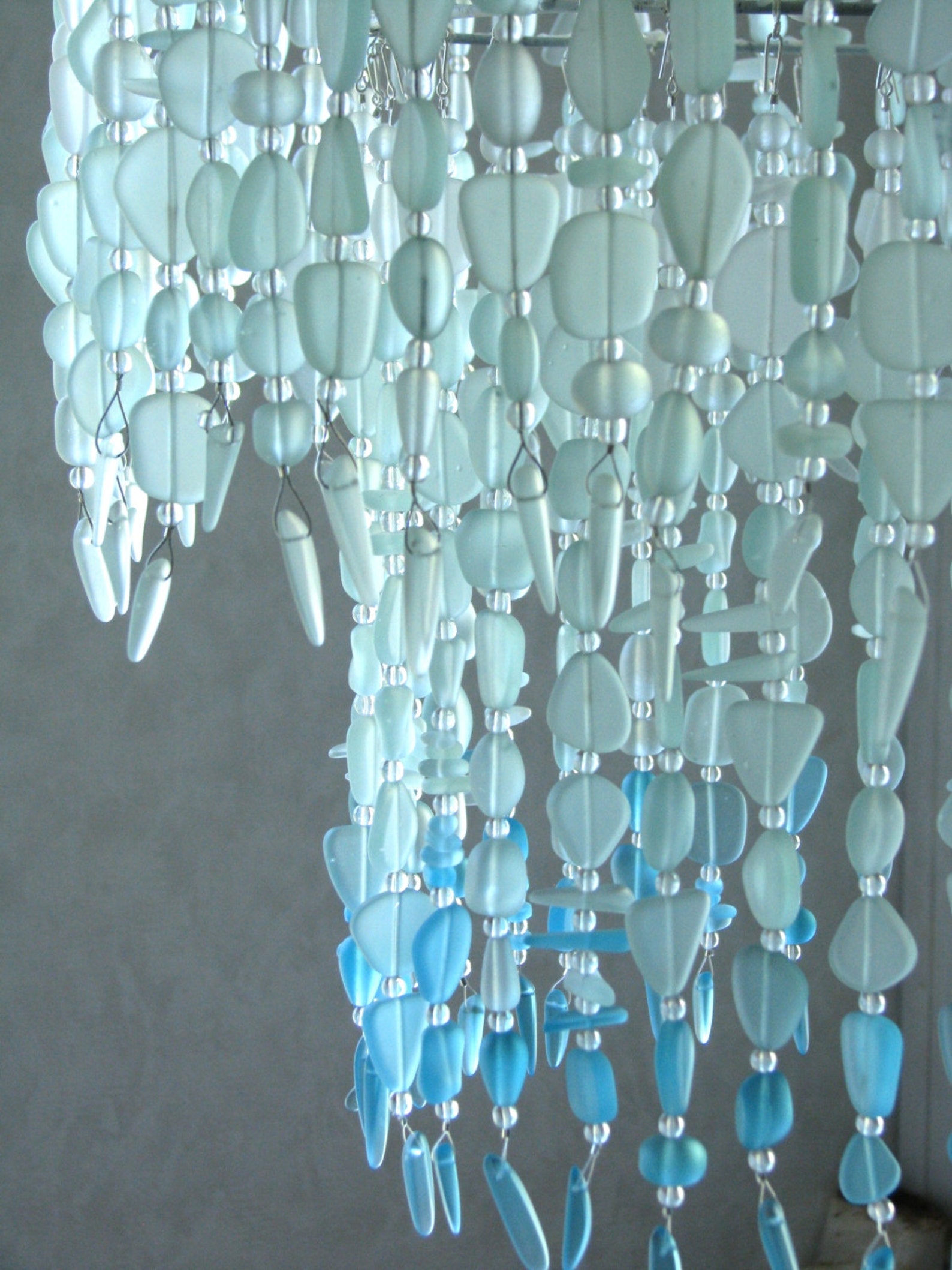 Sea Glass Chandelier Lighting Fixture Coastal Decor Blue Ombre - Etsy