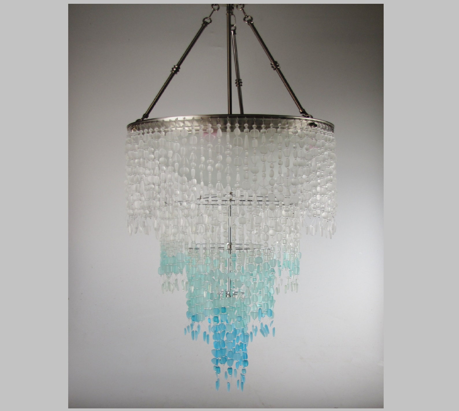 Sea Glass Chandelier: Coastal Beach House Lighting, 42" Waterfall ...