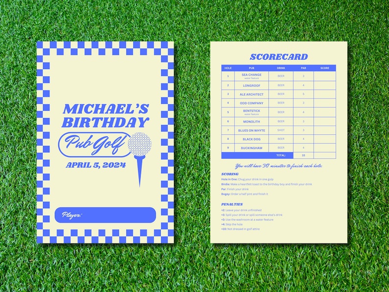 Editable Pub Golf / Bar Golf Scorecard Instant Download Fully ...