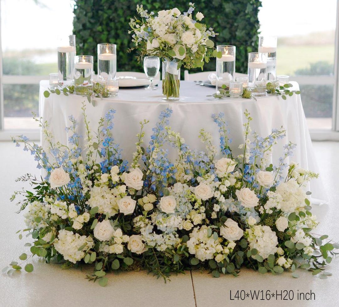 Wedding Aisle Flower Arrangement, White Wildflowers, Light Blue ...
